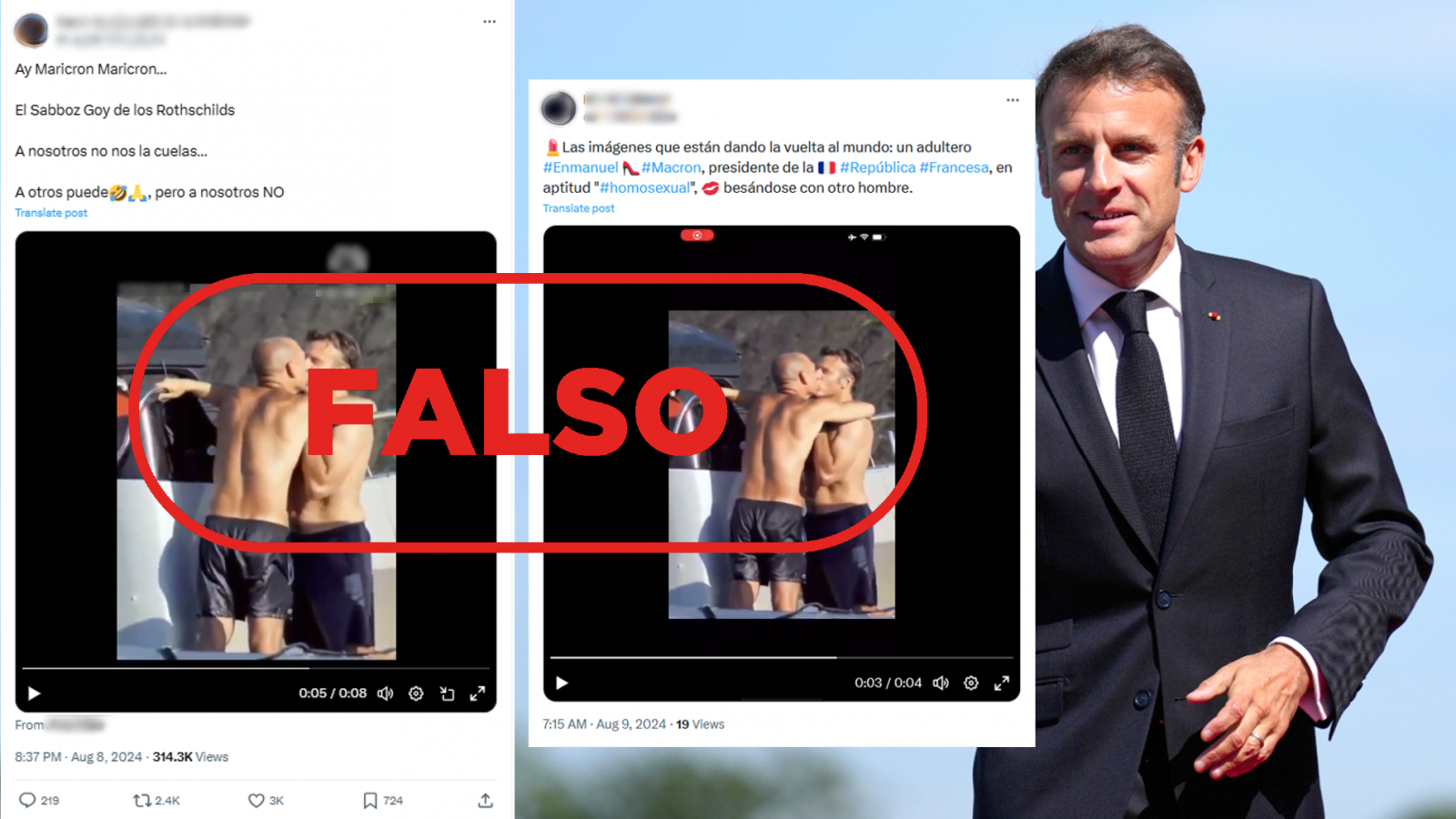 Este vídeo de Macron besando a un hombre es falso