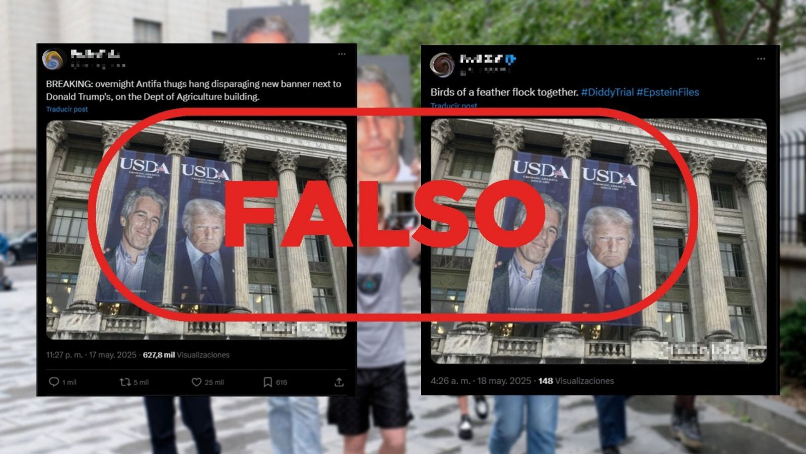 Esta lona de Epstein junto a una foto de Donald Trump es falsa