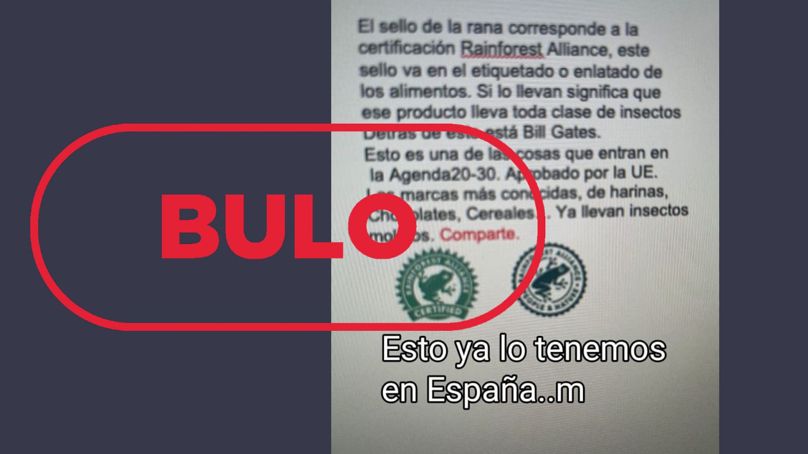 Este sello de una rana en alimentos no indica que lleven insectos